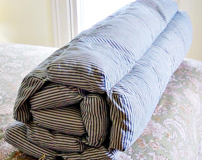 Vintage Feather Tick Mattress Blue Striped Down Blanket - Etsy