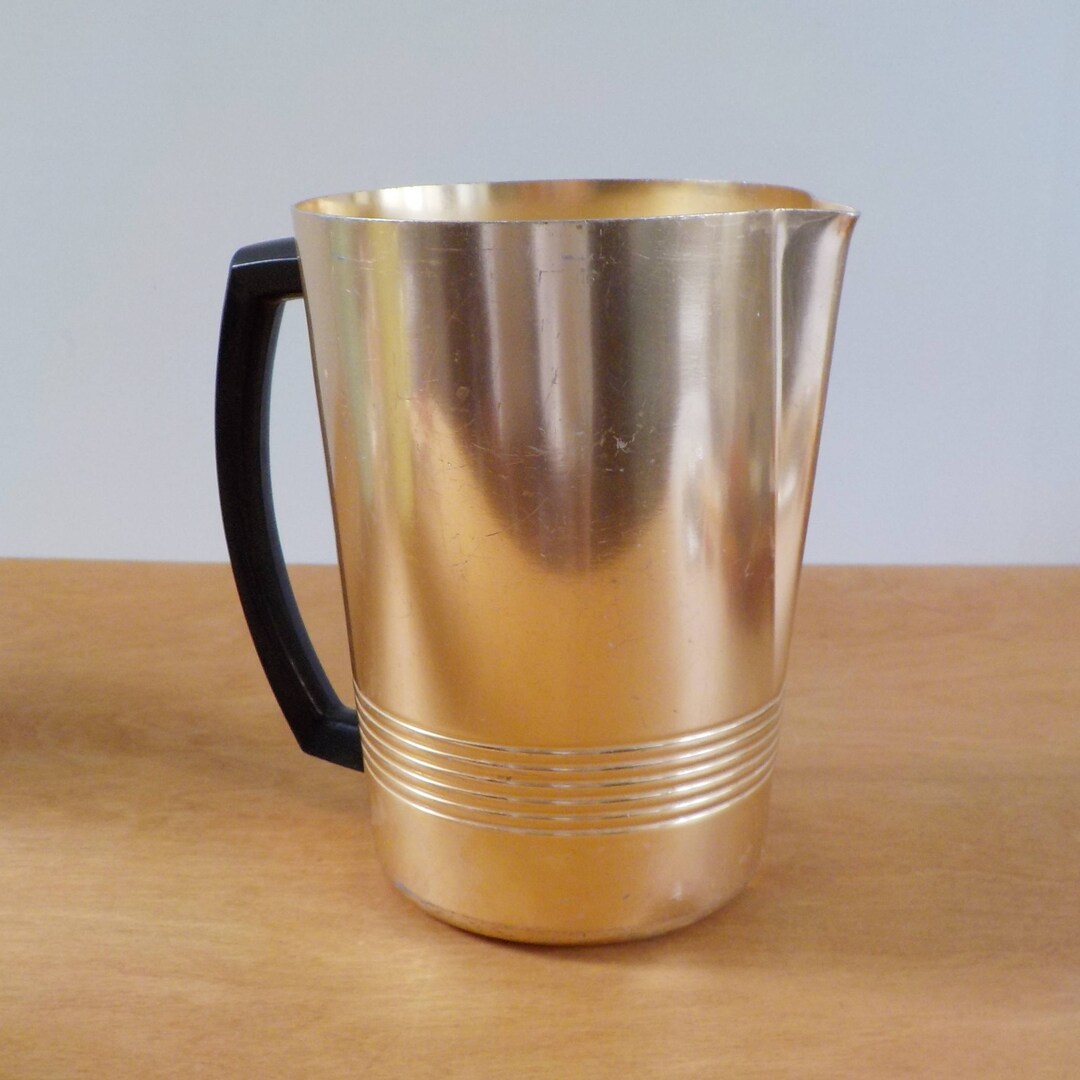 Vintage Aluminum Pitcher Gold Color With Black Handle Metal Pitcher - Etsy