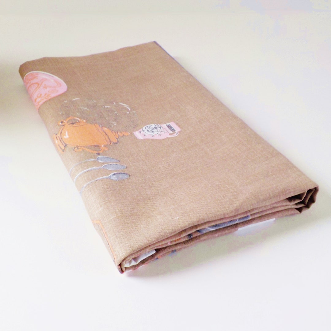 Vintage Mid Century Hardy Craft Tablecloth 1960s Brown Pink Orange Early Americana Motif - Etsy