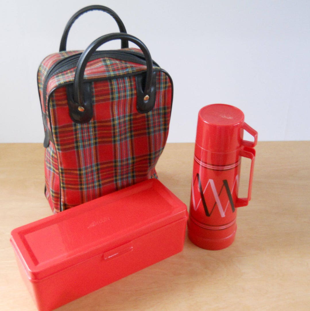 Picnic Lunch Bag Vintage Thermos and Food Box Mid Century Lunch Tote ...