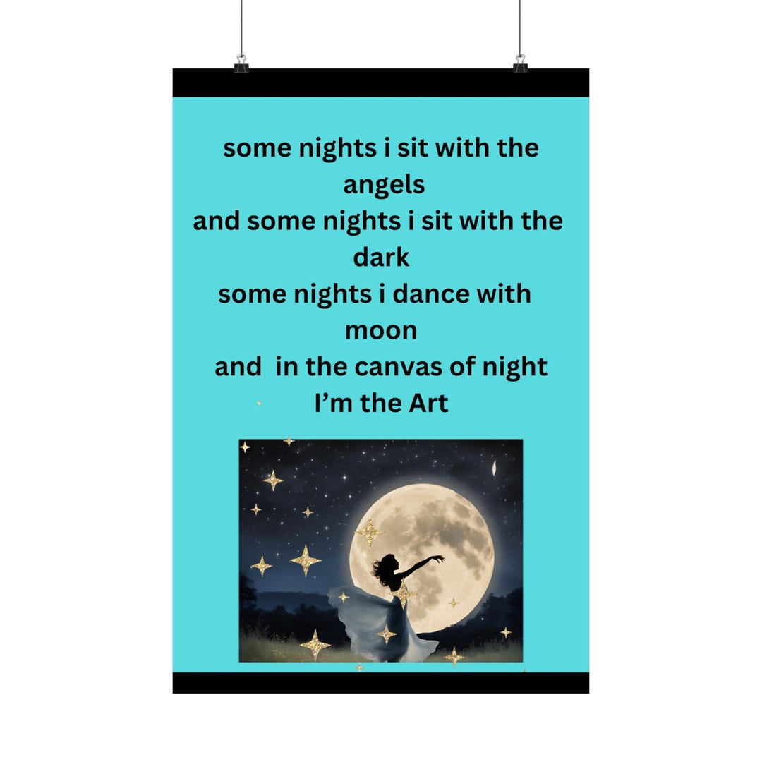 Celestial Moon Art Matte Vertical Poster, Angel Sitting Poetry Wall ...