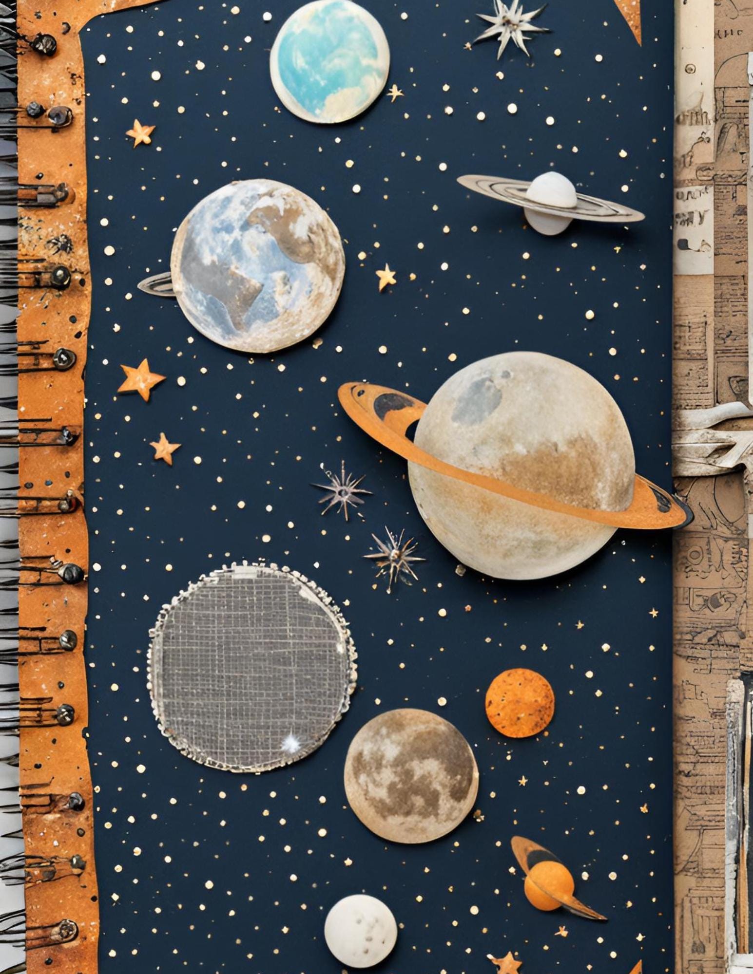 Celestial Scrapbook Paper: Moon, Planets, Sun Prints (digital Download ...