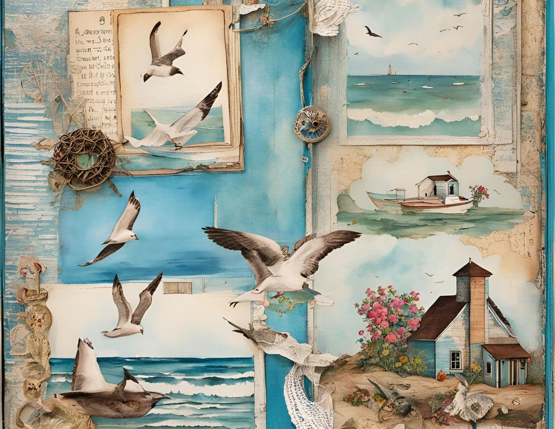 Beach Junk Journal Pages: Ocean Seagulls Scrapbook Kit (PDF & ZIP) - Etsy