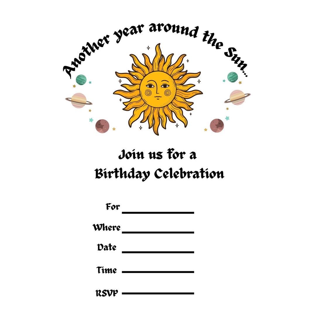 Celestial Sun Birthday Party Invitation, Another Year Around the Sun ...