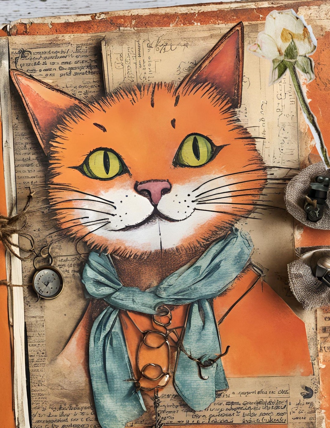 Cat Junk Journal Pages, Cat Scrapbook Pages,cat Craft Prints, Tabby Cat ...