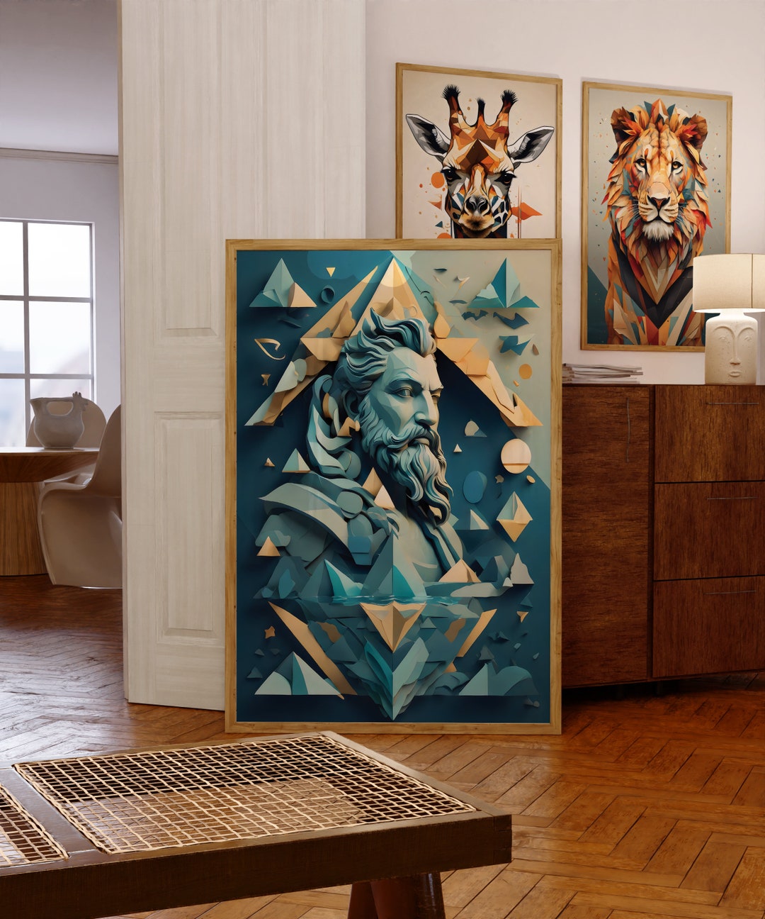 Poseidon Poster, Greek God Poseidon, Geometric Art, Mythology Art ...