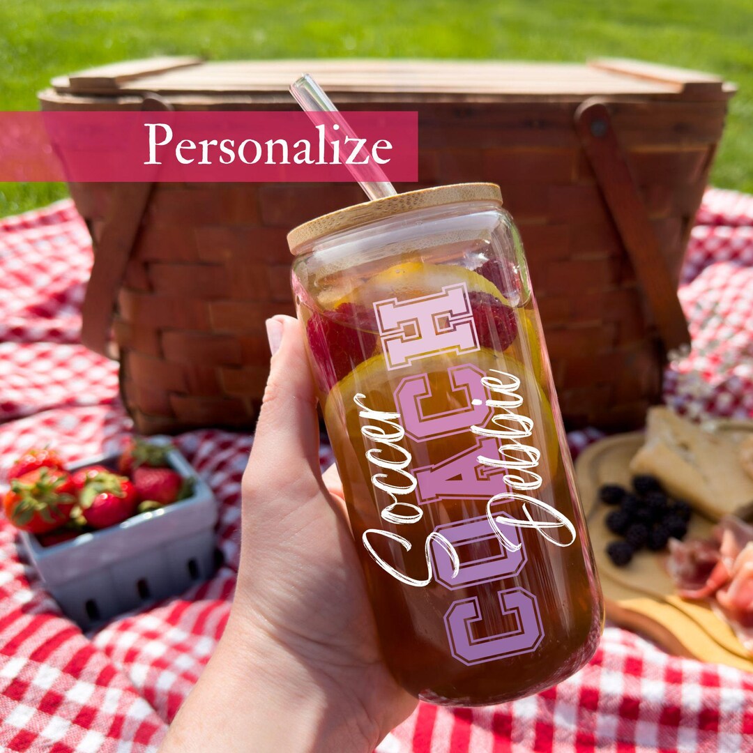 Soccer Coach Gift Custom Iced Coffee Cup Sipper Glass 16oz Personalized ...