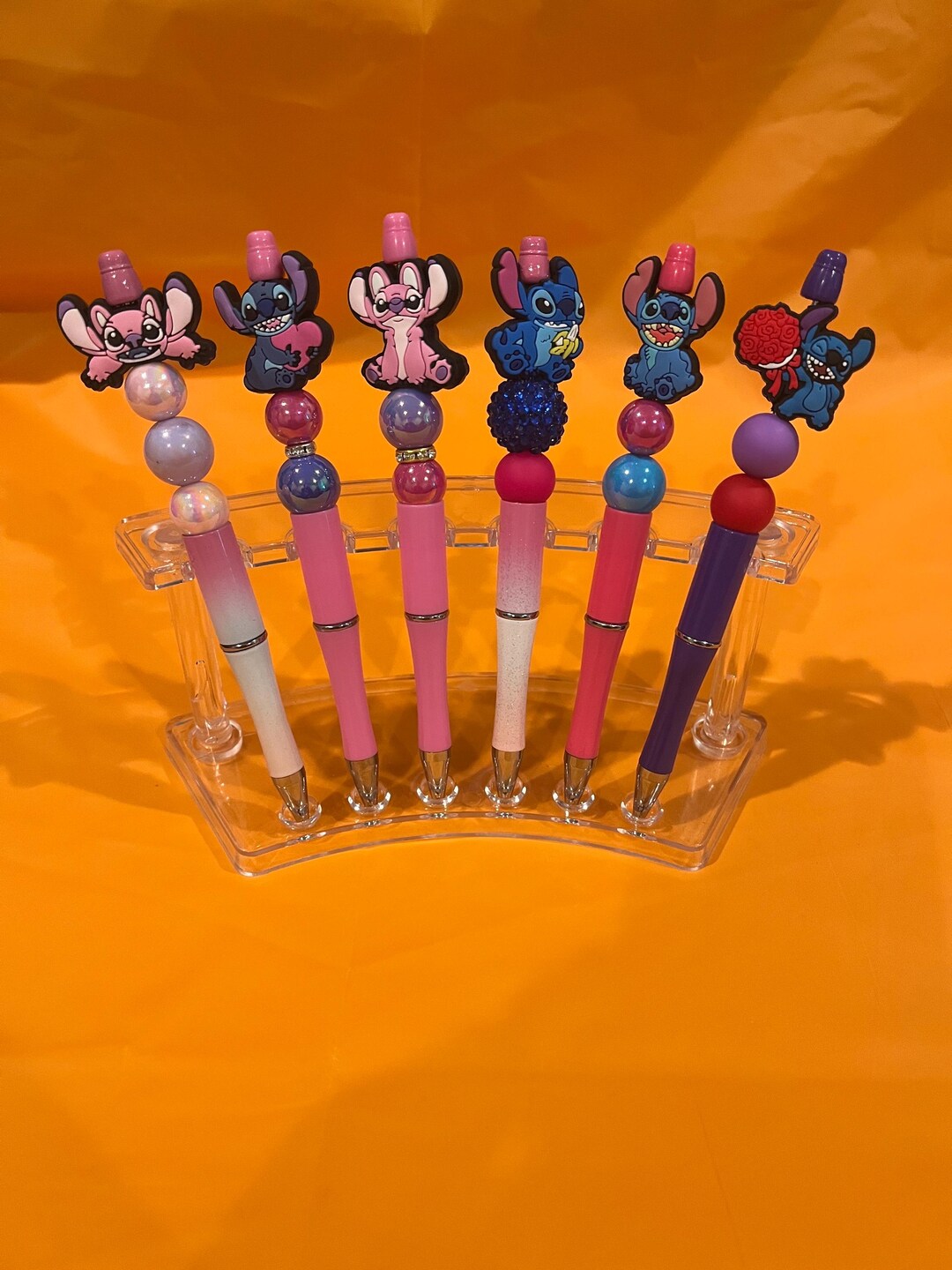 Stitch and Angel Beaded Pen Set Cute Pink & Blue Handmade Pens | Kawaii Gift for Kids or Teens ...