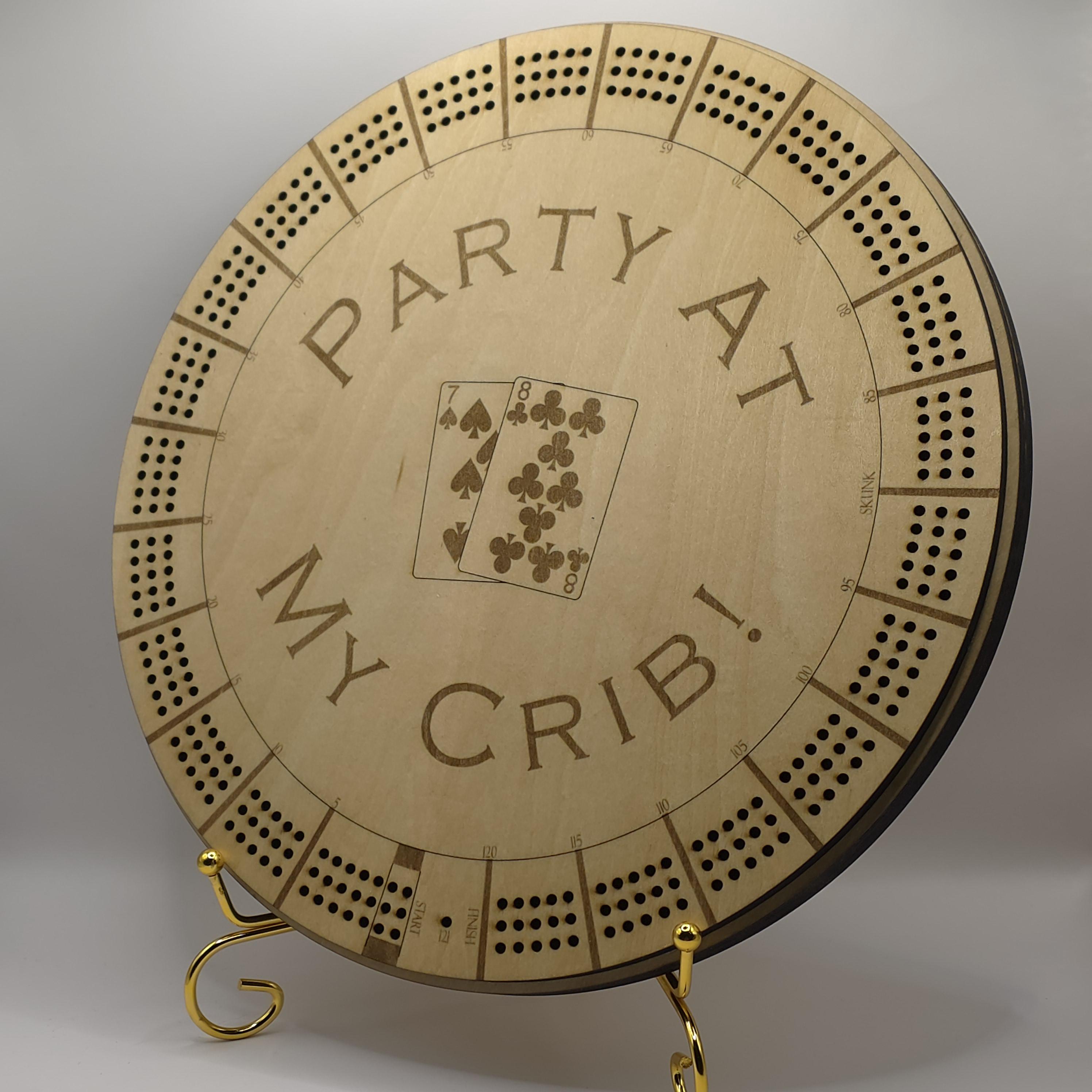 Party at My Crib Cribbage Board, Fun Wall Art Circular Wooden Cribbage ...