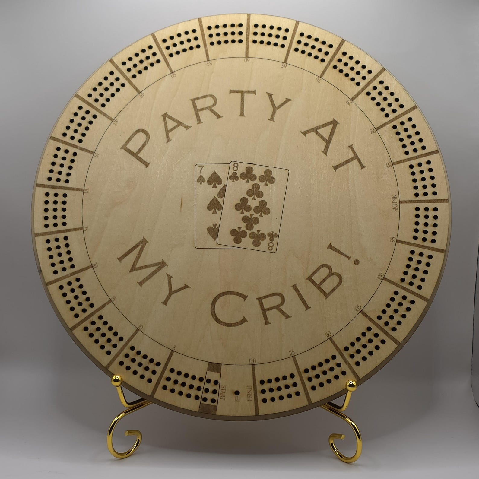 Party at My Crib Cribbage Board, Fun Wall Art Circular Wooden Cribbage ...