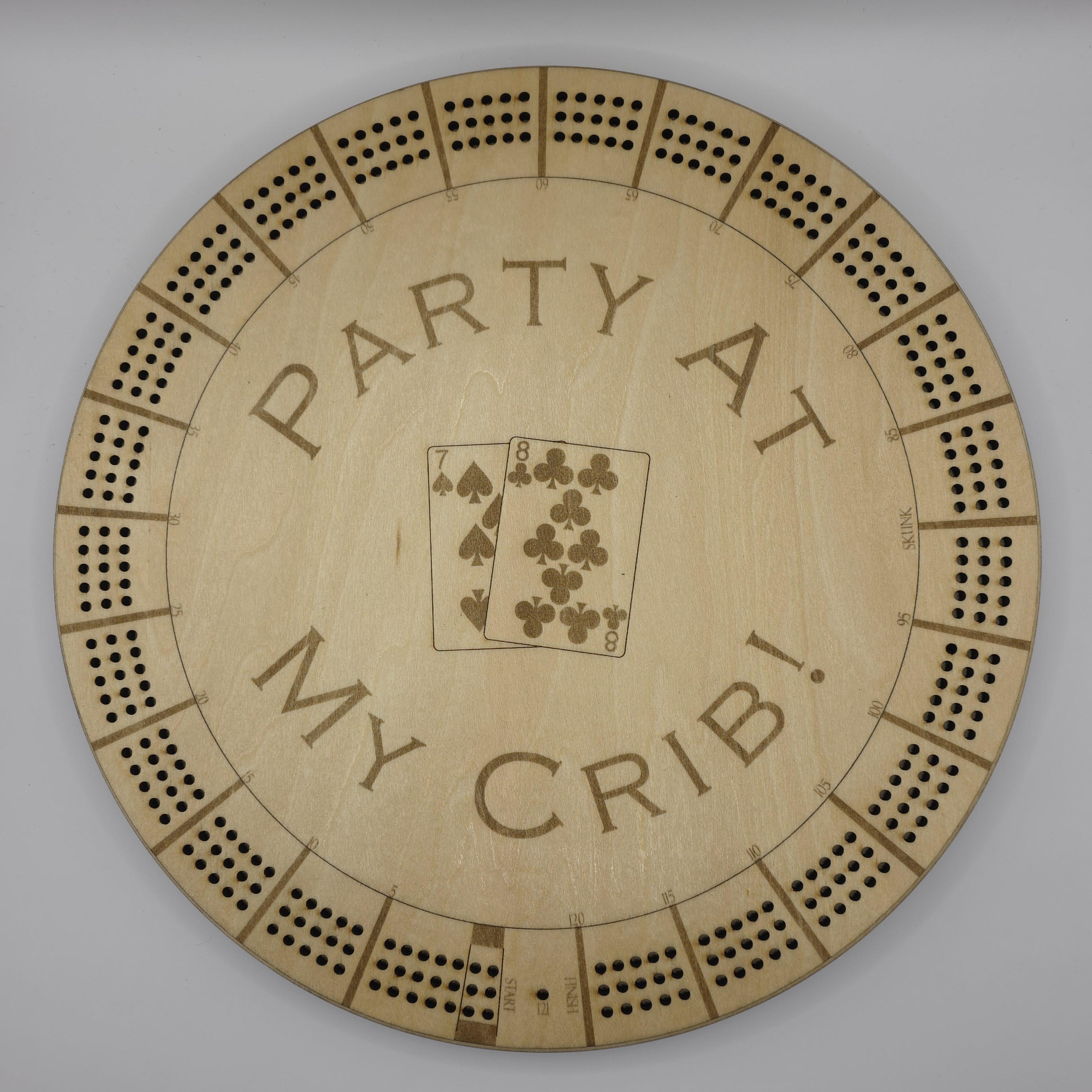 Party at My Crib Cribbage Board, Fun Wall Art Circular Wooden Cribbage ...