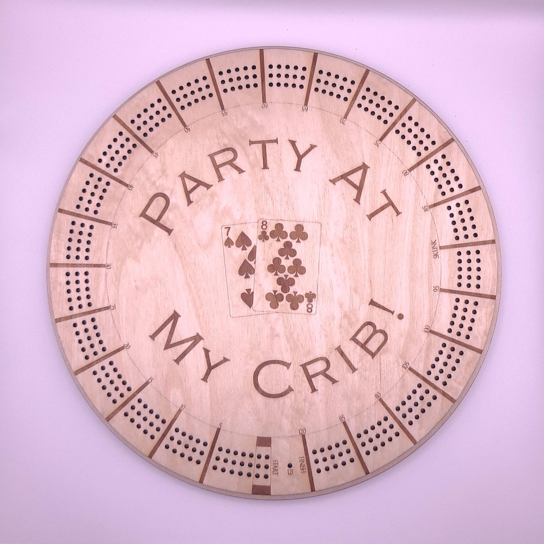 Party at My Crib Cribbage Board, Fun Wall Art Circular Wooden Cribbage ...