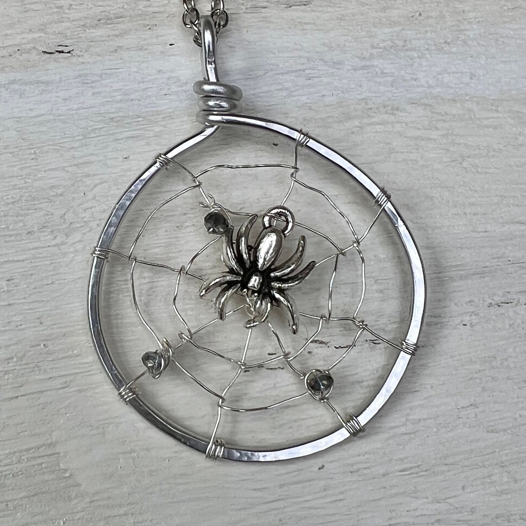 Swarovski Crystal Spider Web Necklace: Pewter Spider, Halloween Jewelry ...