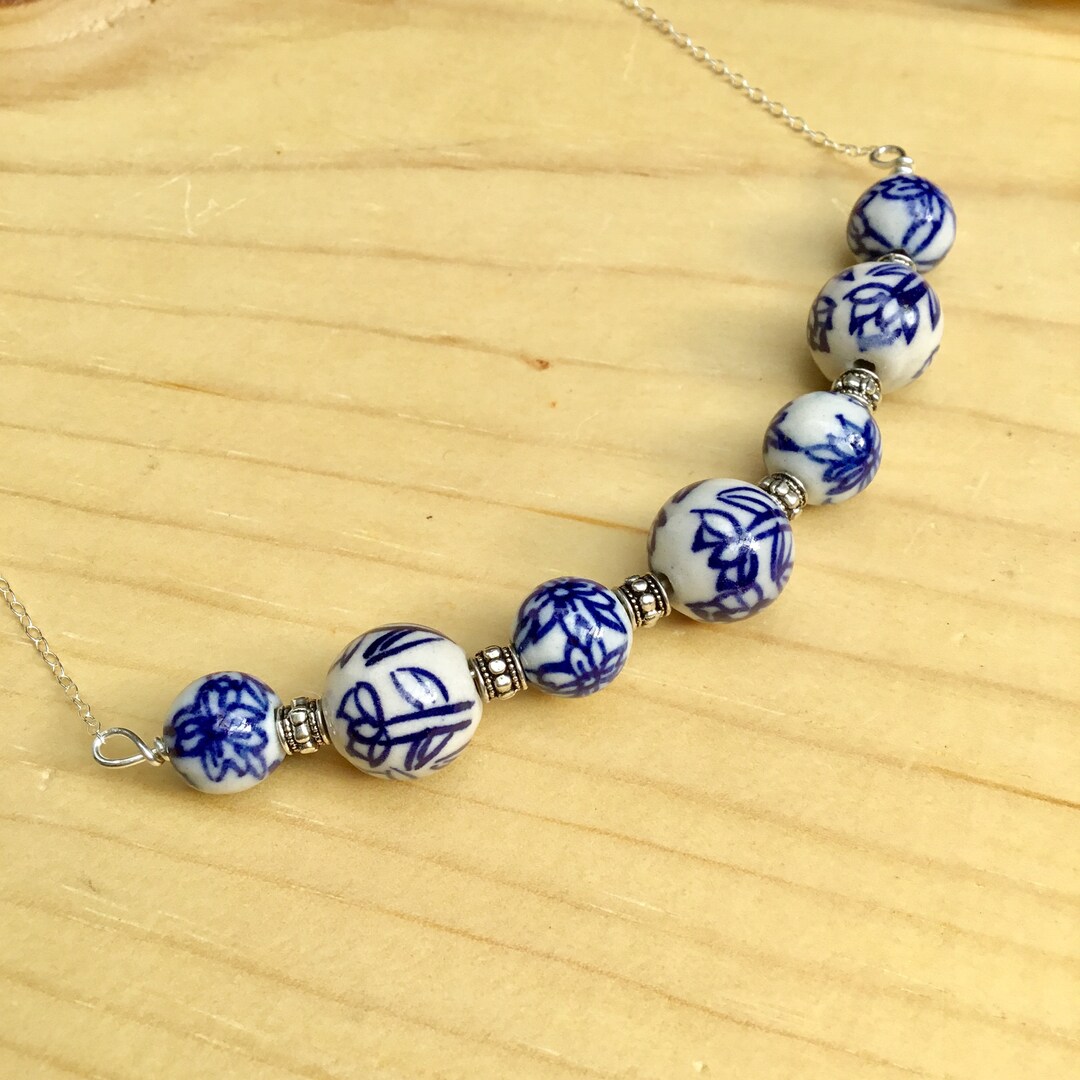 Delft Blue Willow Ceramic Necklace, Silver, Dutch Jewelry - Etsy