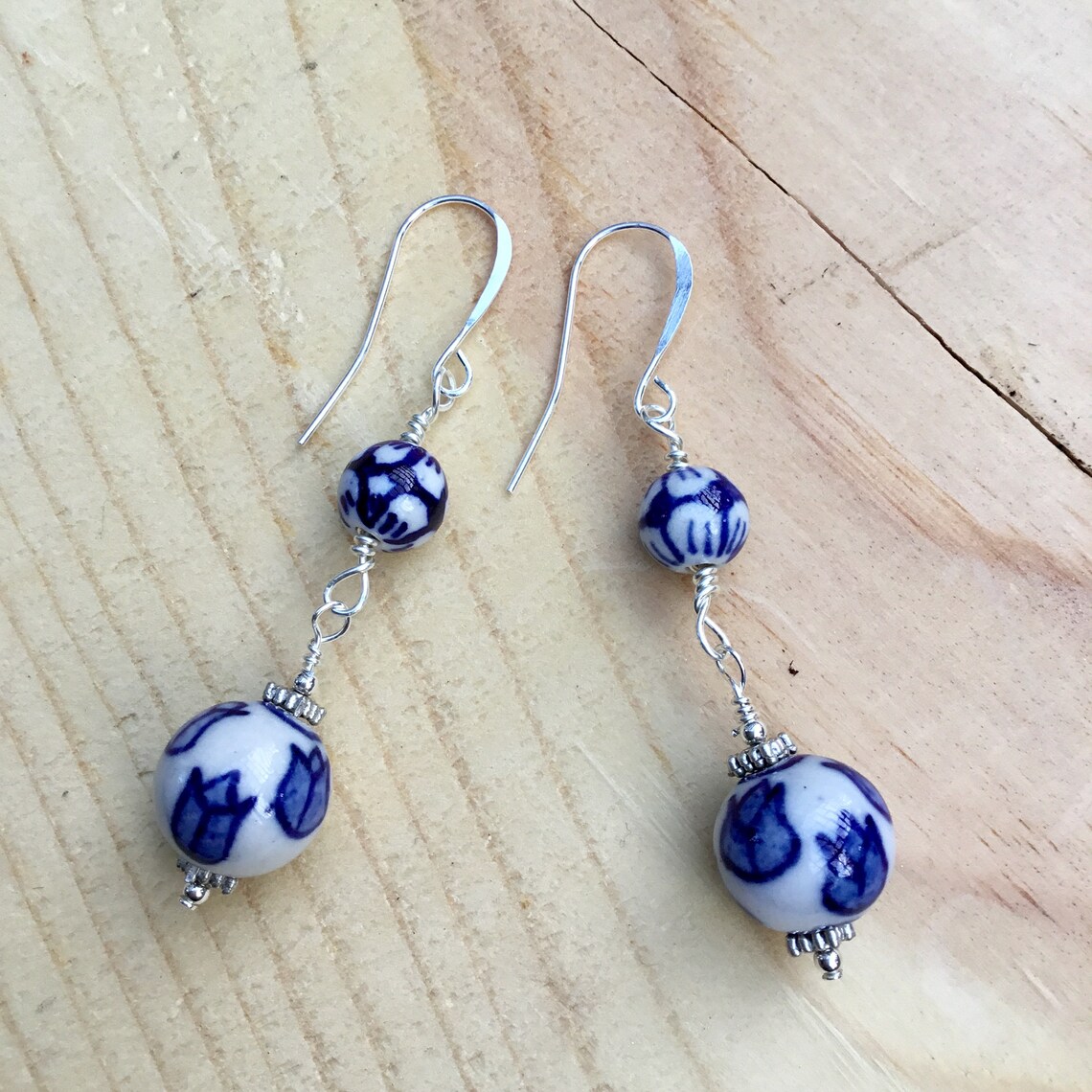 Delft Blue Willow Silver Earrings, Dutch, Tulips - Etsy