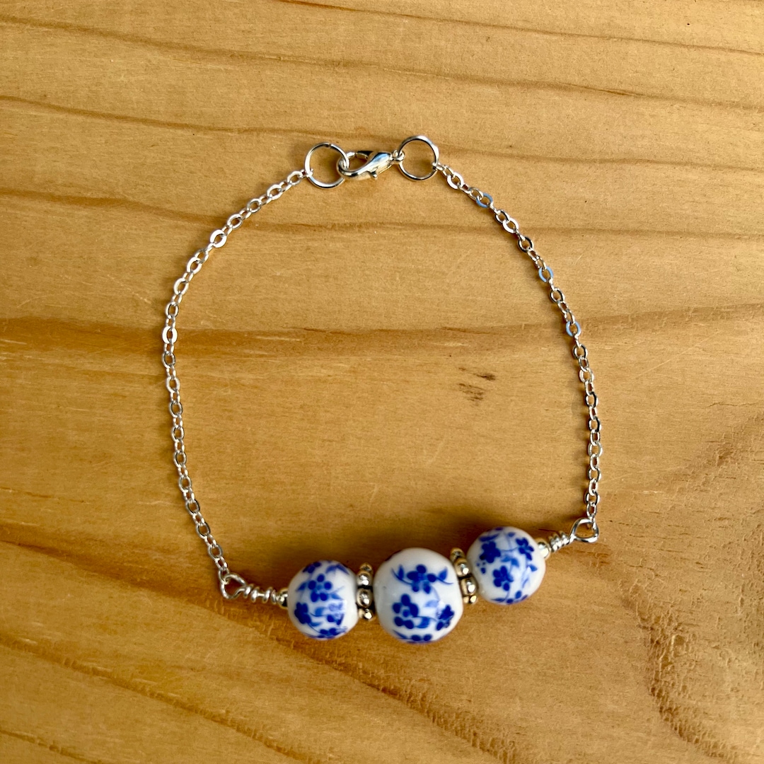Blue and White Delft Flower Bracelet - Etsy