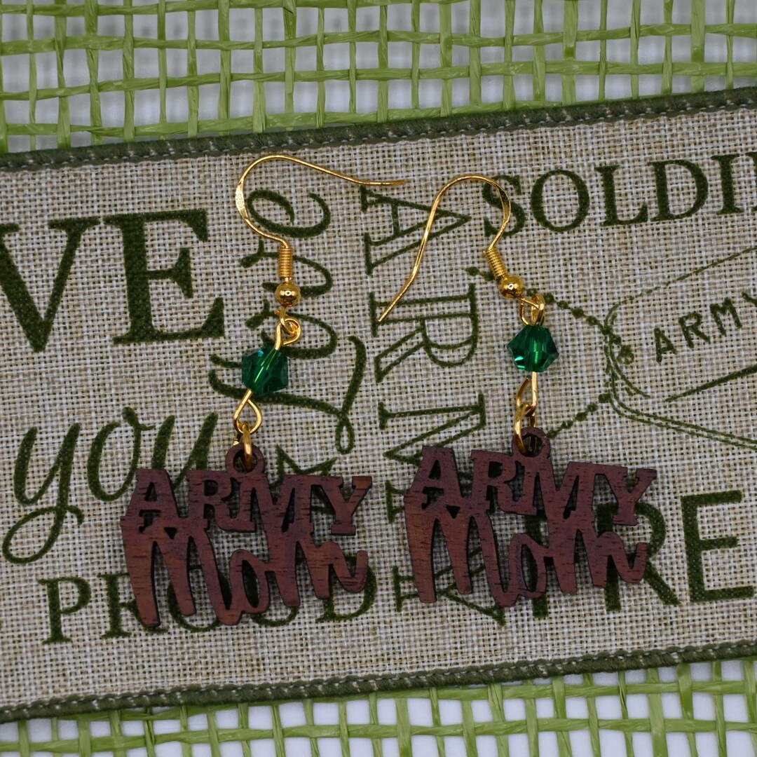 Army Mom Wooden Earrings, Laser Cut Military Earrings, Handmade Army ...