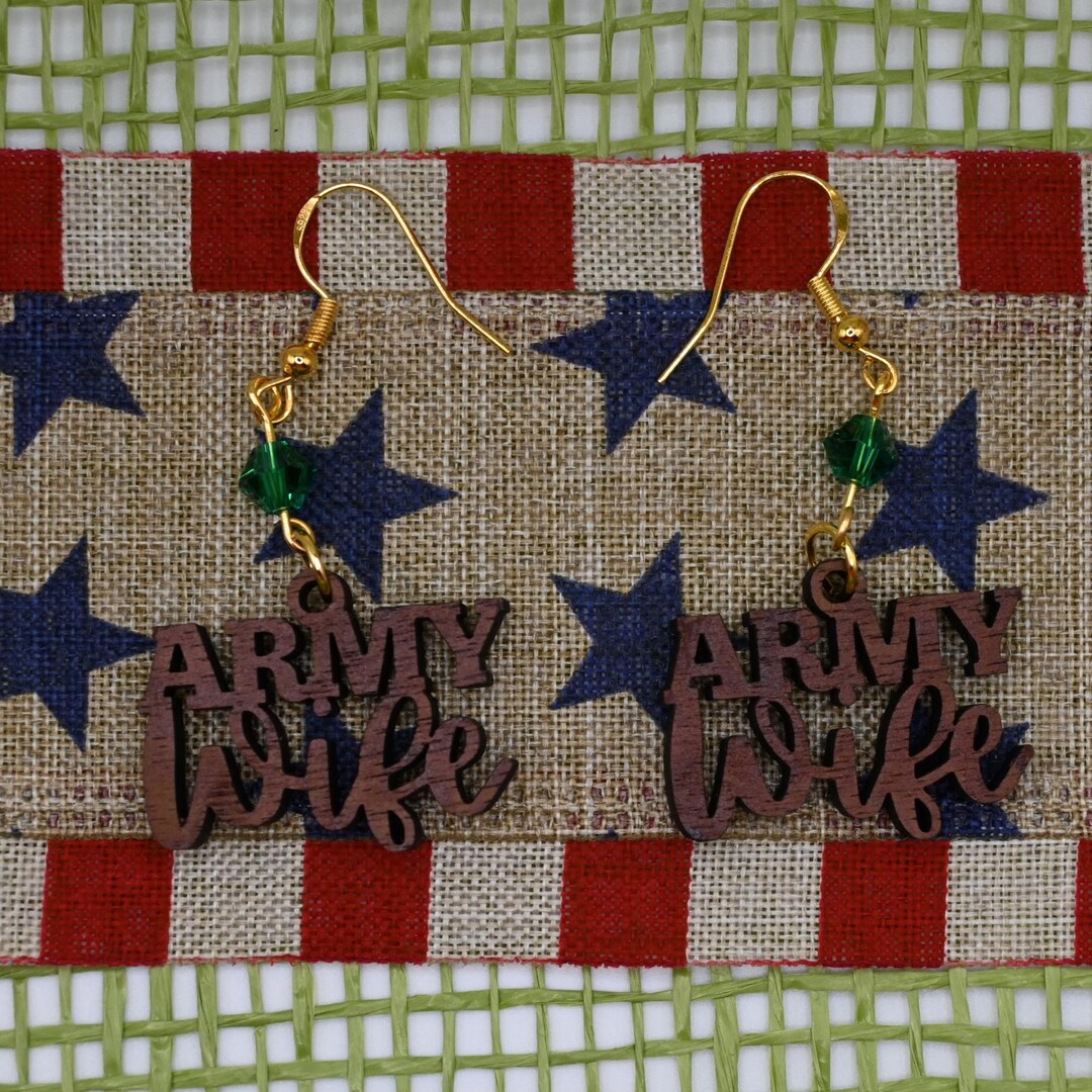 Army Wife Wooden Earrings, Laser Cut Military Earrings, Handmade Army ...