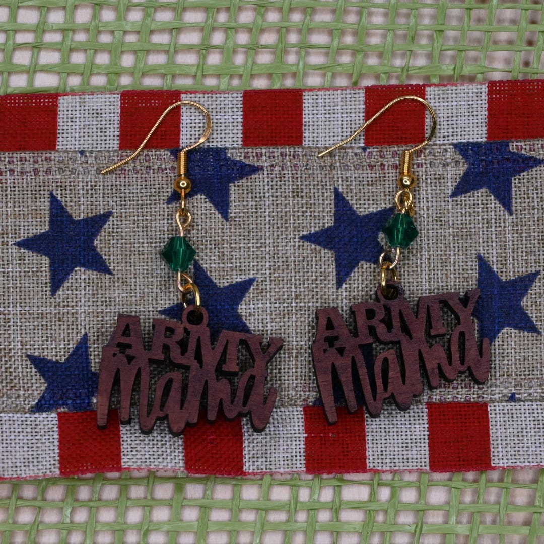 Army Mama Wooden Earrings, Laser Cut Military Earrings, Handmade Army ...