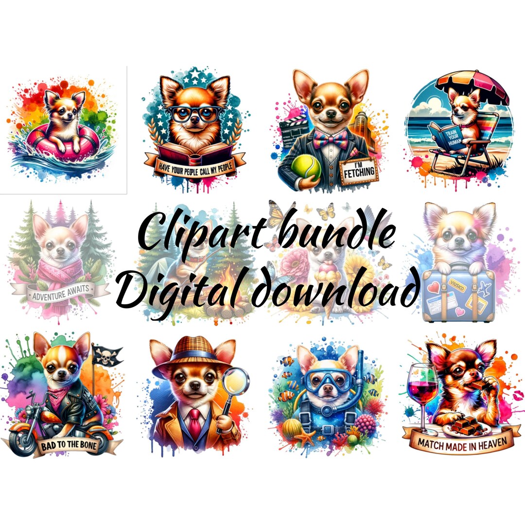 Adventurous Chihuahua Watercolor Clipart Bundle Instant Download ...