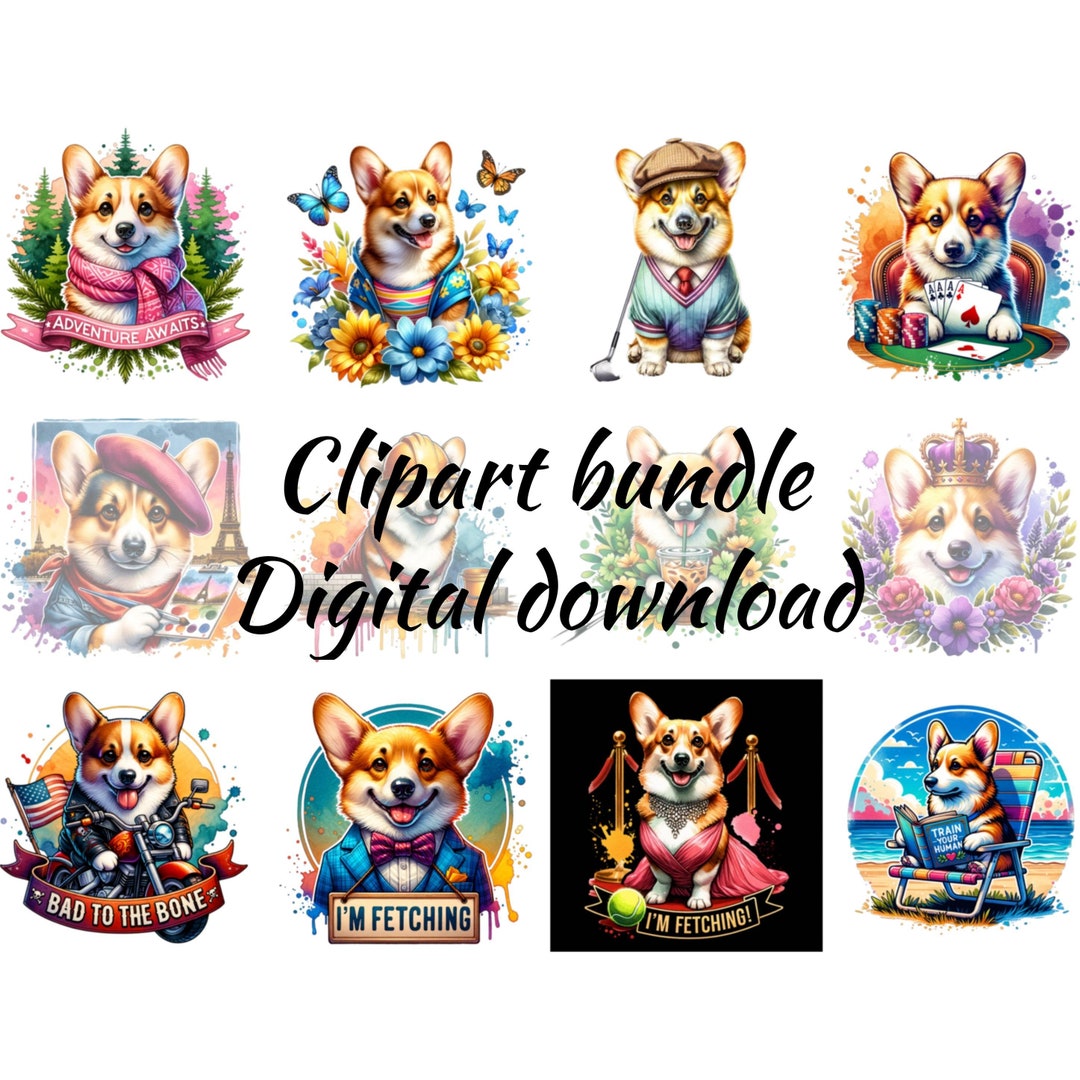 Adventurous Corgi Watercolor Clipart Bundle Instant Download ...
