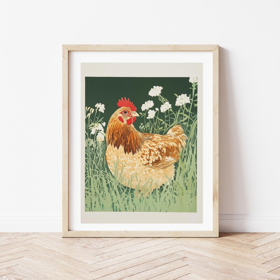Chicken Print, Woodblock, Japanese Art, Japanese Print, Linoprint ...