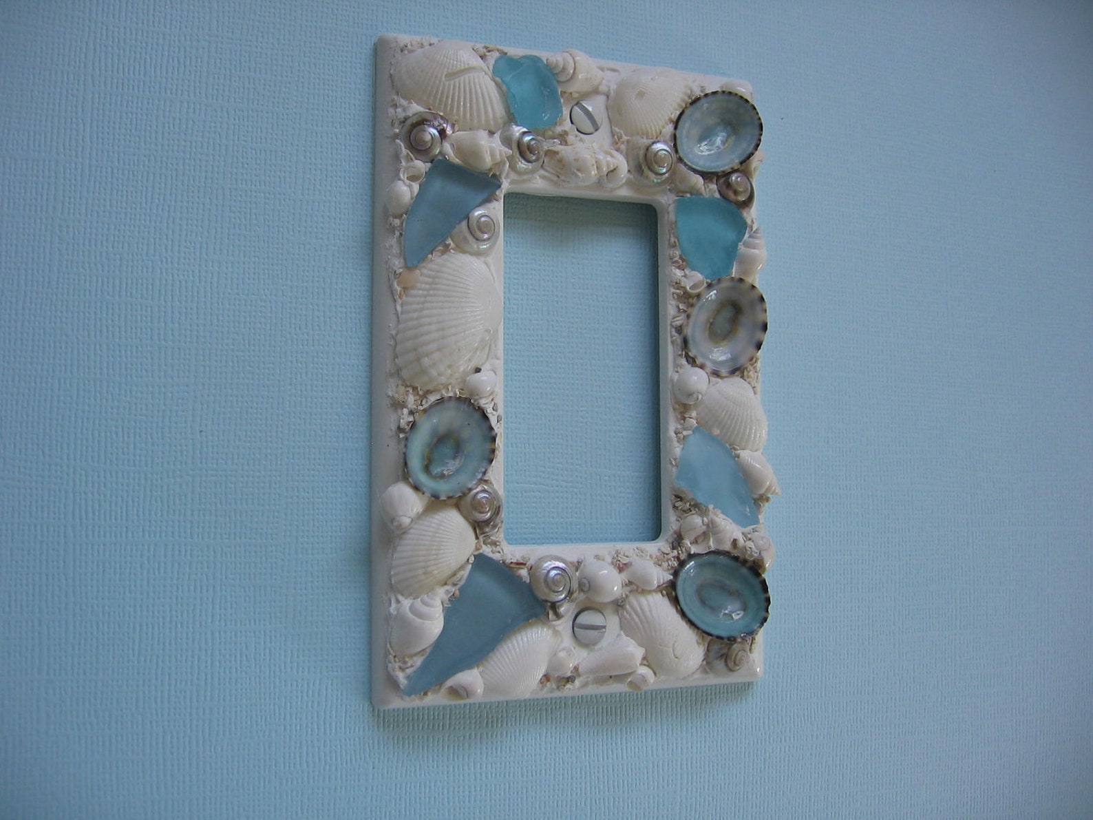 Seaglass and Seashell Light Switch Plate Cover - Single Rocker White ...