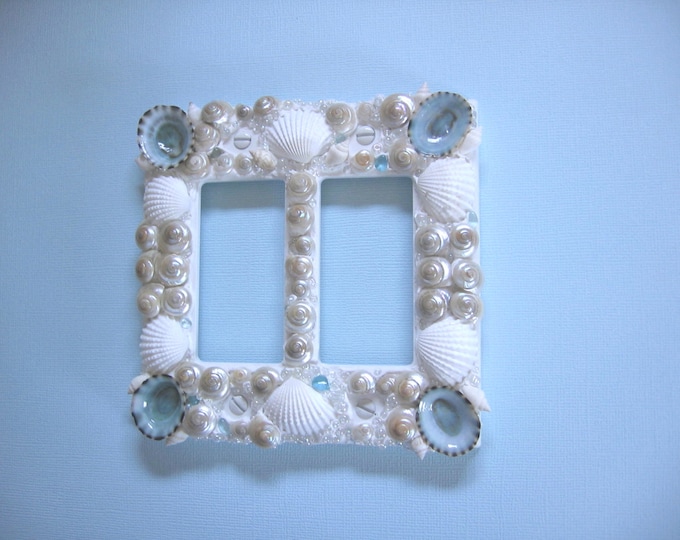 Seashell Light Switch Plate Light Cover double Rocker White Pearl Aqua ...