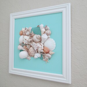 Framed Seashell Collage - White and Tan on Aqua - Etsy