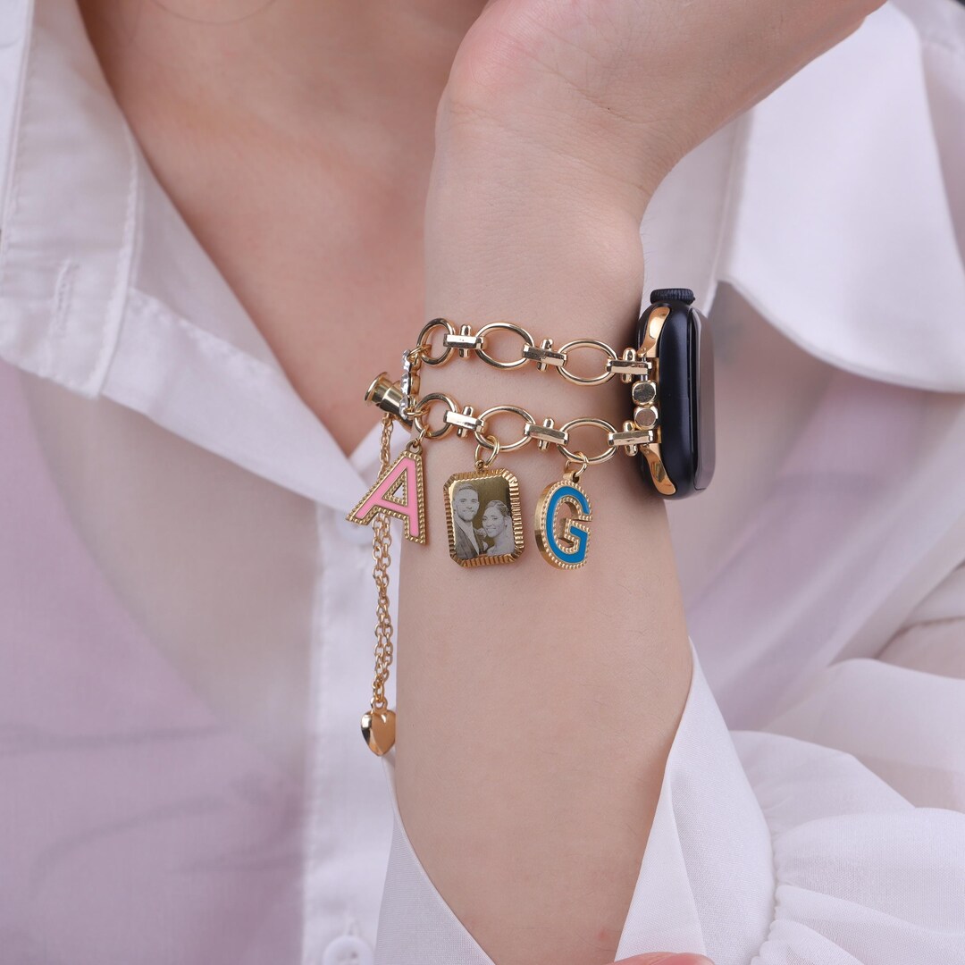 Custom Gold Apple Watch Band With Photo Charm: Stainless Steel ...
