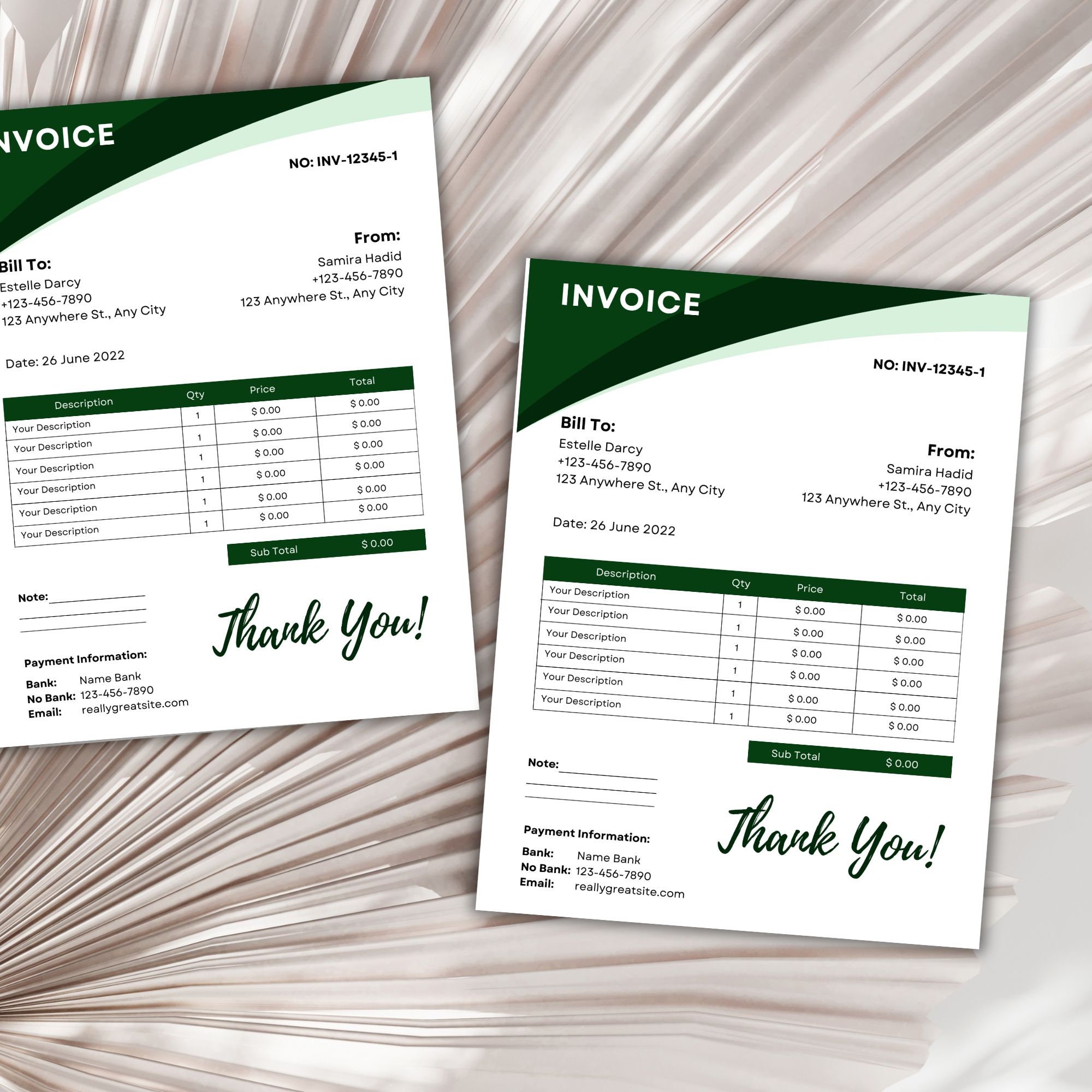 Green Invoice Template Editable Invoice Template Small Business Custom ...