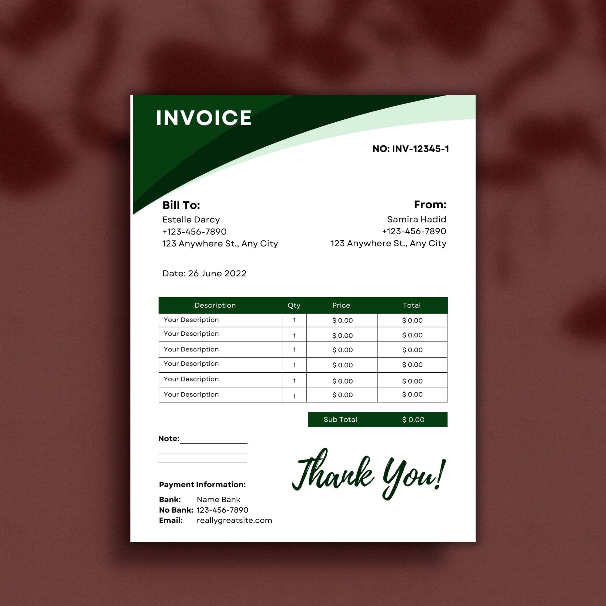 Green Invoice Template | Editable Invoice Template | Small Business ...