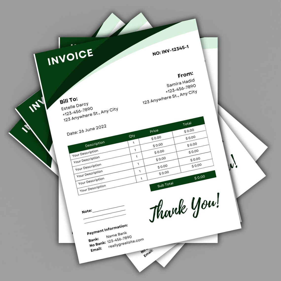 Green Invoice Template | Editable Invoice Template | Small Business ...