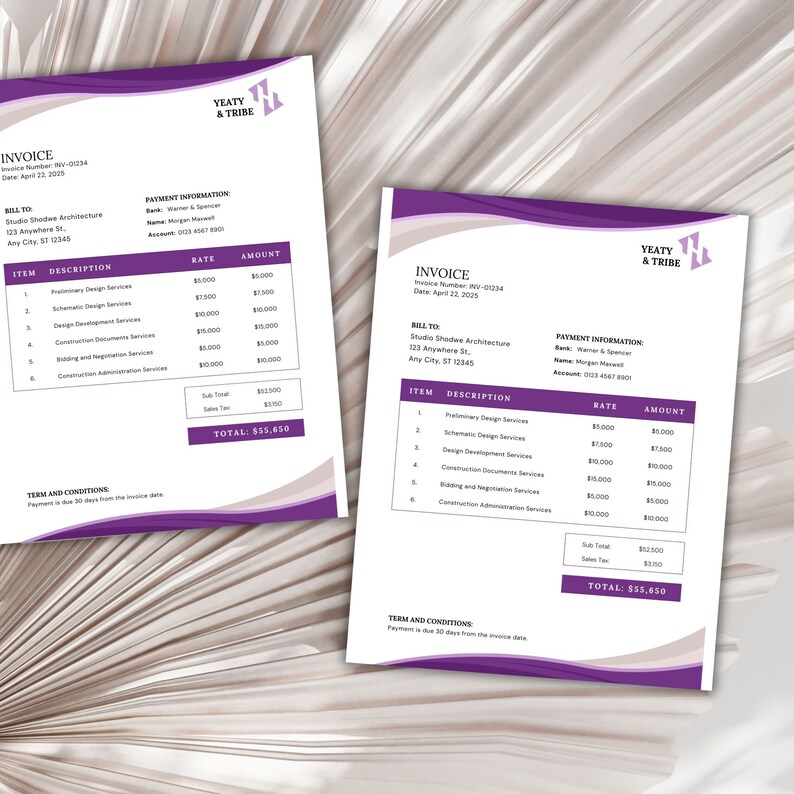 Purple Invoice Template | Editable Invoice Template | Small Business ...