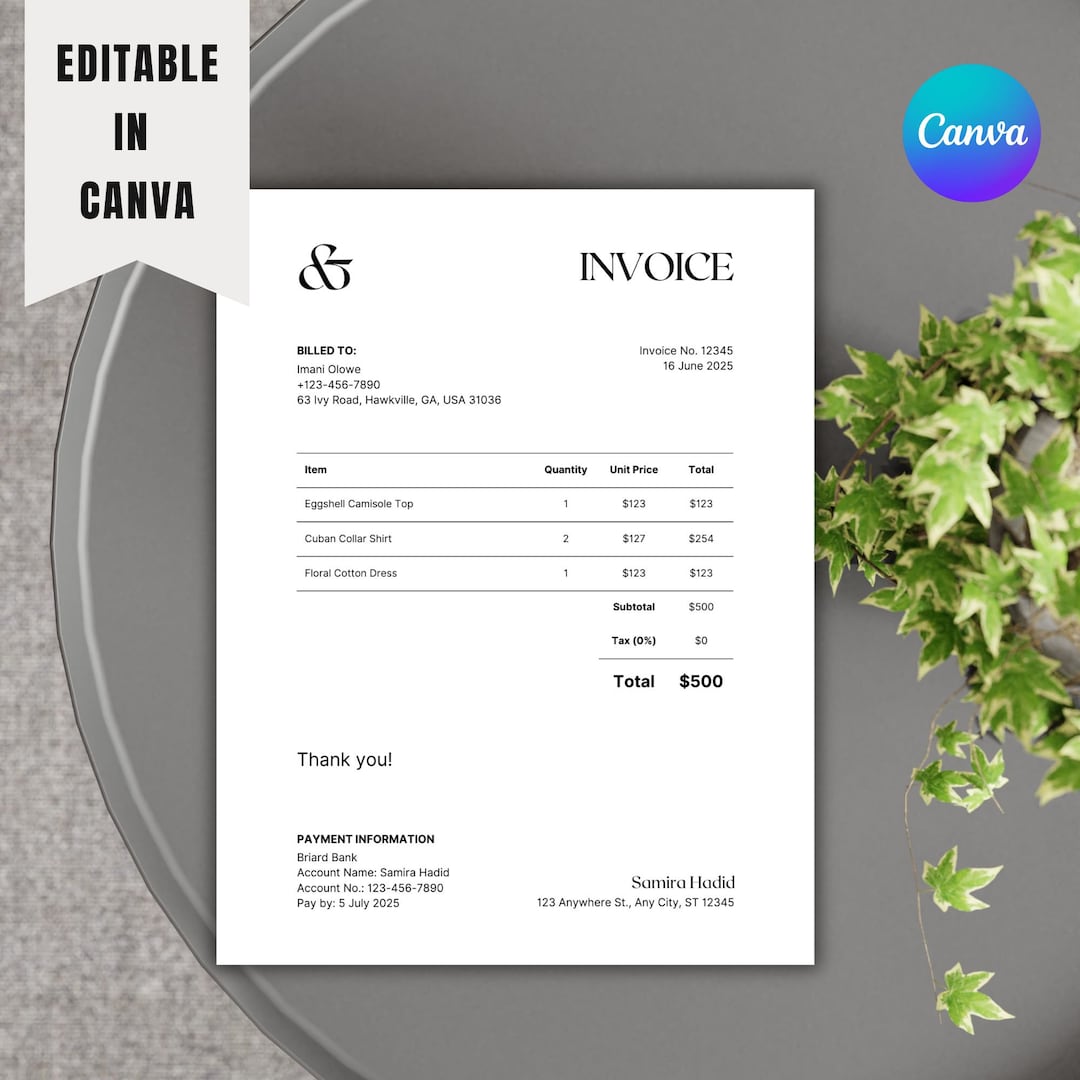 Fashion Invoice Template | Editable Invoice Template | Small Business ...