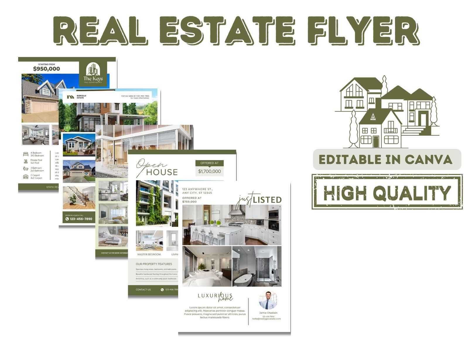 Green Editable Real Estate Flyer Bundle | Editable Listing Flyers ...