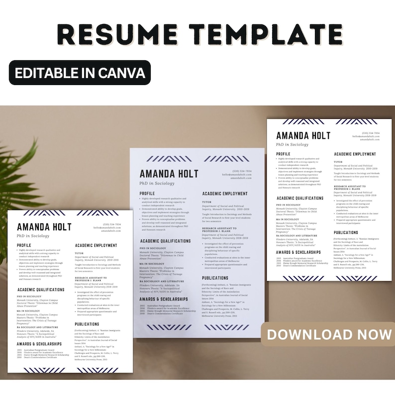 Academic Resume Template | ATS Friendly Resume Templates | Editable on ...