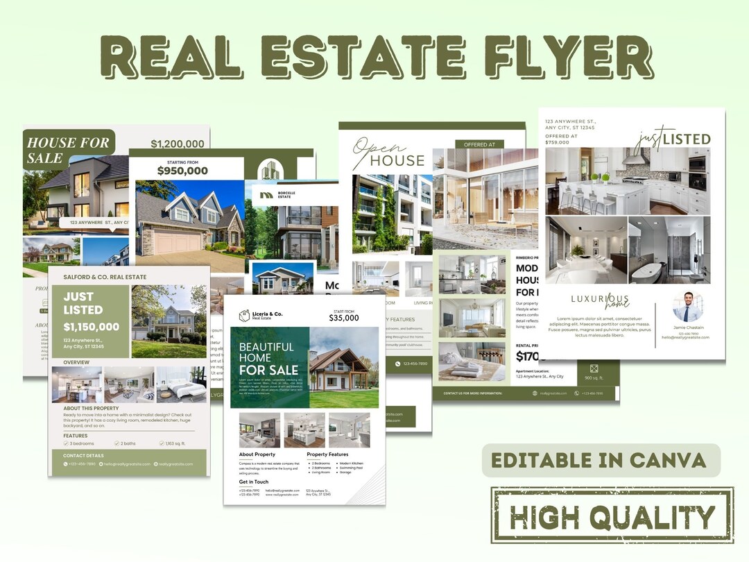 Green Editable Real Estate Flyer Bundle | Editable Listing Flyers ...