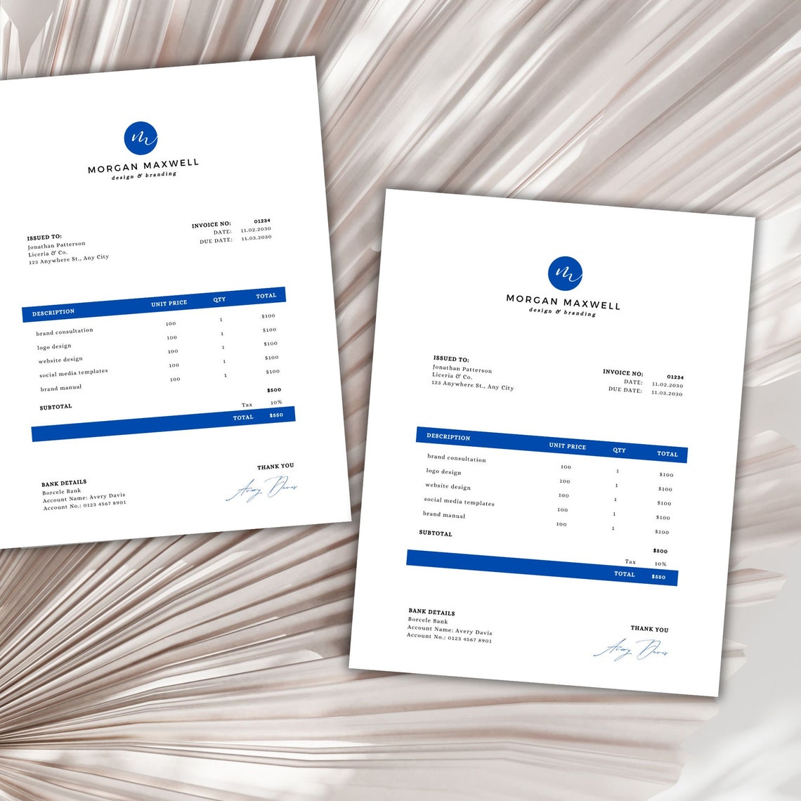 Blue Invoice Template | Editable Invoice Template | Small Business ...