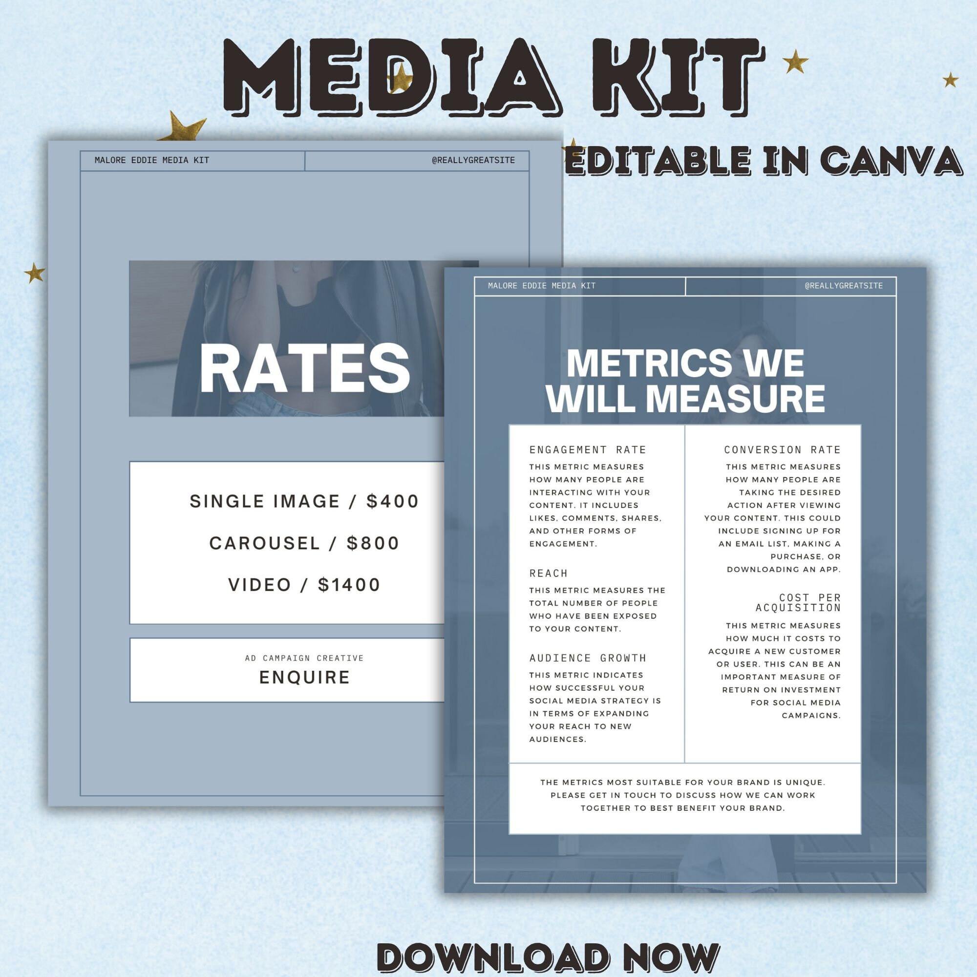Blue Media Kit Book Template | 11 Pages Influencer Media Kit ...