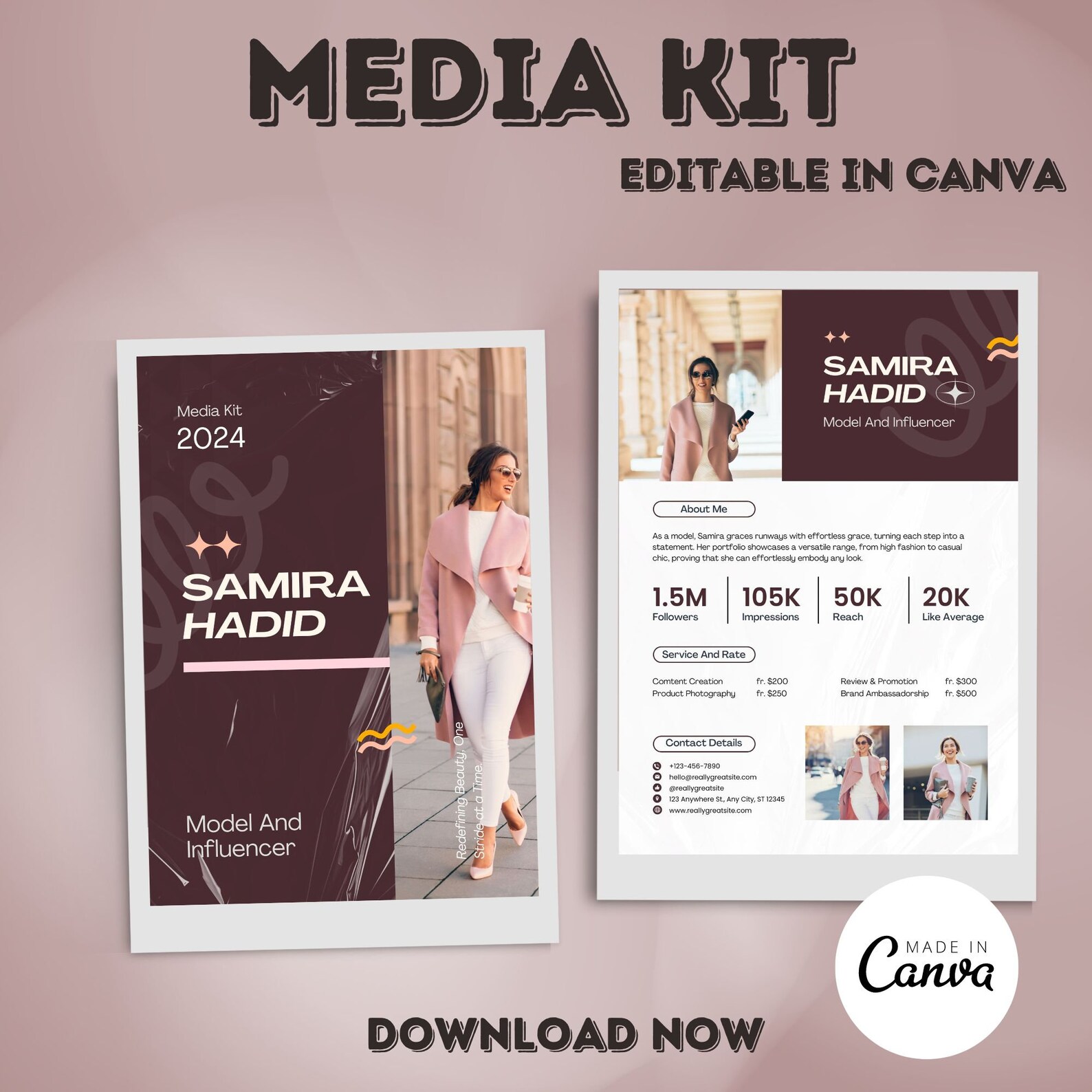 2 Pages Influencer Media Kit Book Template | Influencer Media Kit ...