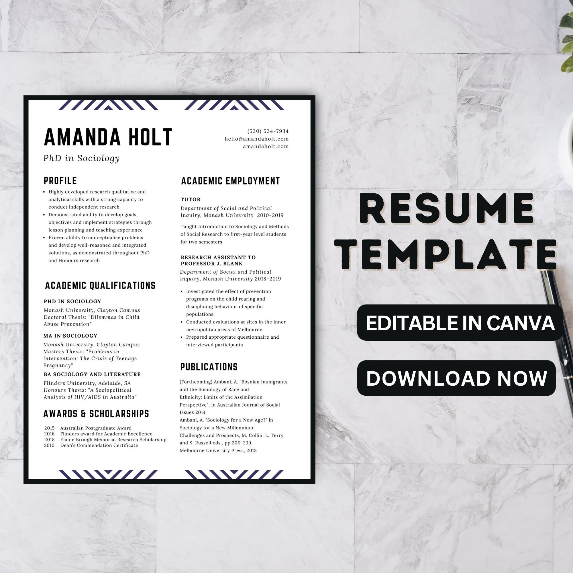 Academic Resume Template | ATS Friendly Resume Templates | Editable on ...