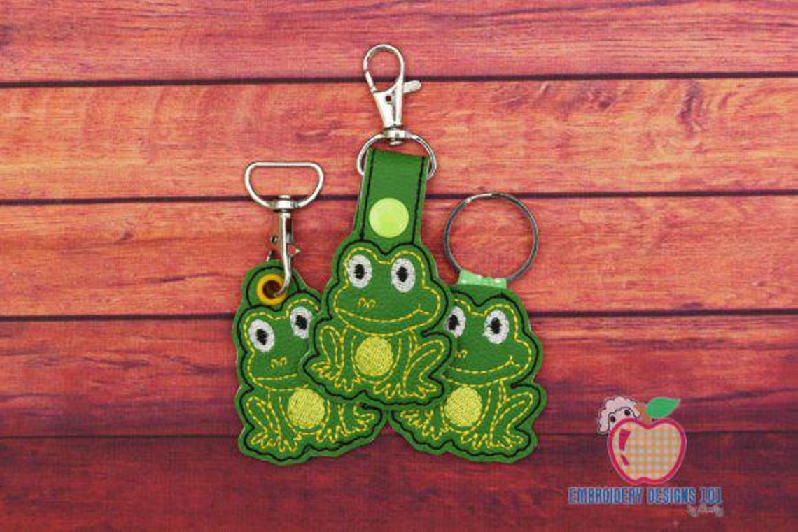 Frog, Keychain, Keyfob, Green, Embroidery - Etsy