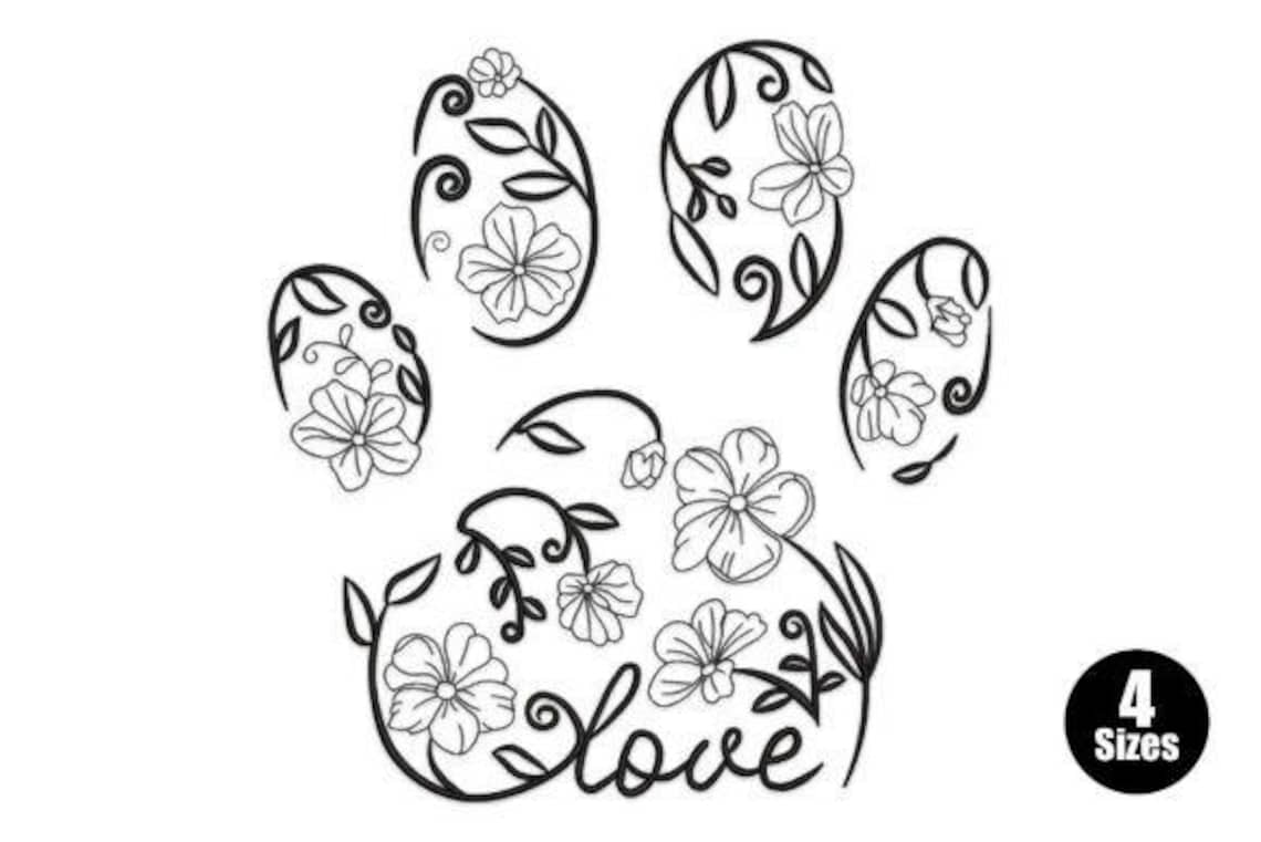 Floral, Flowers, Paw Print, Embroidery - Etsy