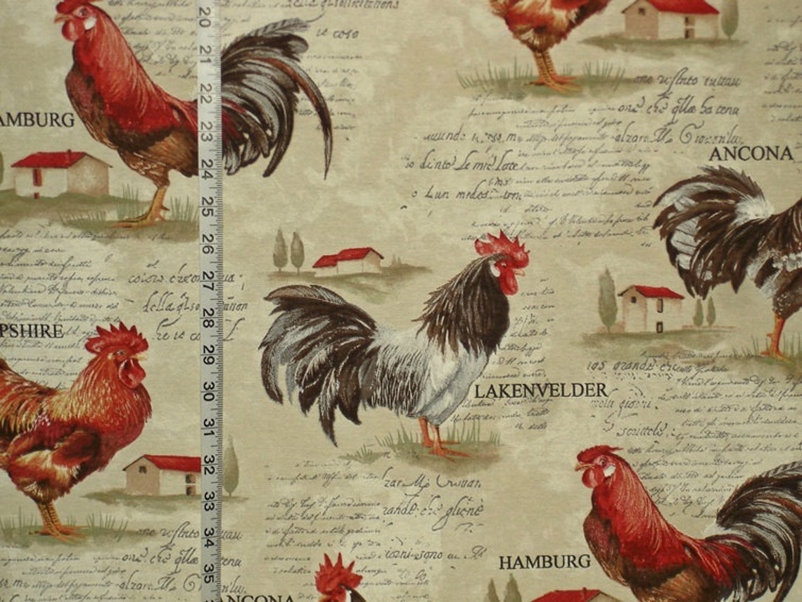 Rooster toile fabric country chicken French writing interior | Etsy