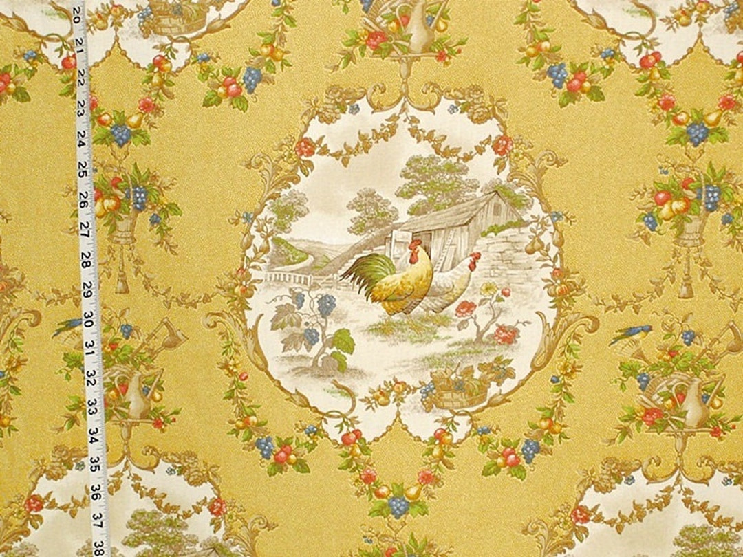 Yellow Rooster Fabric French Country Chicken Toile Interior Home ...