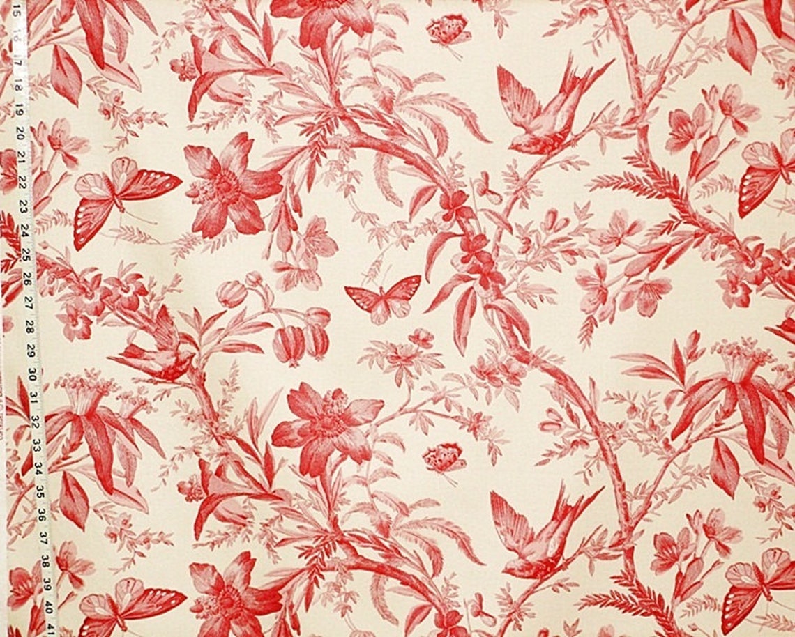 Red Toile Fabric Bird Flower Interior Home Decorating Material Cotton ...