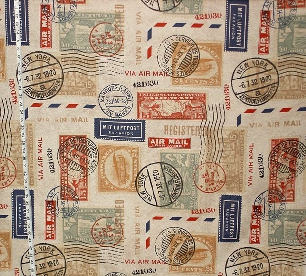 Postage Stamp Fabric Mail Travel Interior Home Decorating Material 1 ...