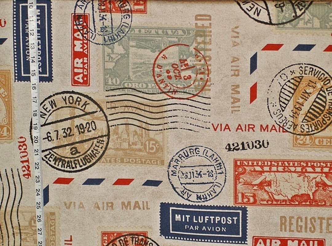 Postage Stamp Fabric Mail Travel Interior Home Decorating Material 1 ...