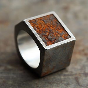 Rusted Square Signet Ring – Unique Sterling Silver Ring for Men ...
